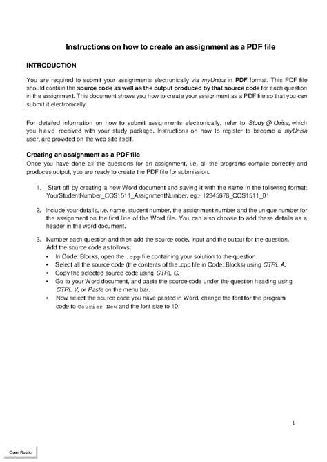 Instructions For Submitting Assignments As Pdf For Cos 1511 Studocu