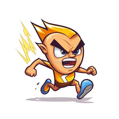 Energetic Cartoon Character Running Swiftly While Charging Up Lightning Power Stock Illustration