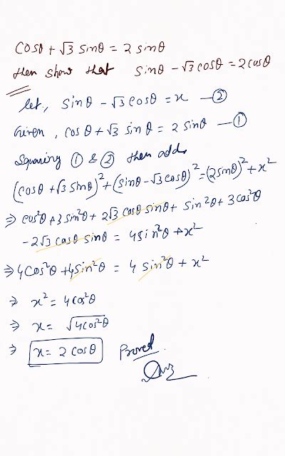 Update Ans Trigonometry Class 10 Cos Theta Sqrt3 Sin Theta 2 Sin Theta