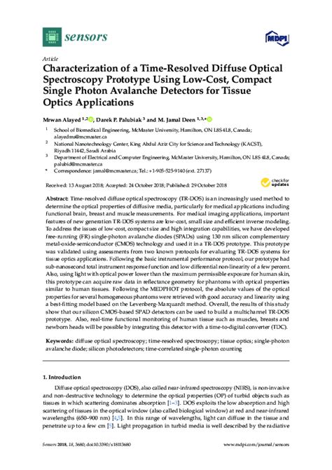 pdf characterization of a time resolved diffuse optical spectroscopy