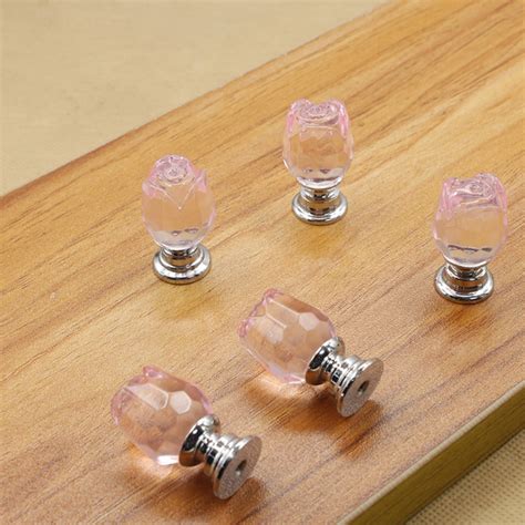 08 Black Pink Clear Glass Crystal Rose Knobs Cabinet Etsy