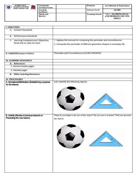 Dll Ls3 Math Bin 1 Perimeter And Circumference Jhs Pdf Learning Rectangle