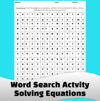 Solving Equations Vocabulary Word Search Sub Plans By STEM Nerdd