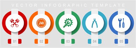 자동차 서비스 및 워크샵 플랫 디자인 아이콘 세트 피스톤 필러 스패너 및 도구 벡터 인포 그래픽 템플릿 웹 버튼 컬렉션과 같은 기타 아이콘 개념에 대한 스톡 벡터 아트 및