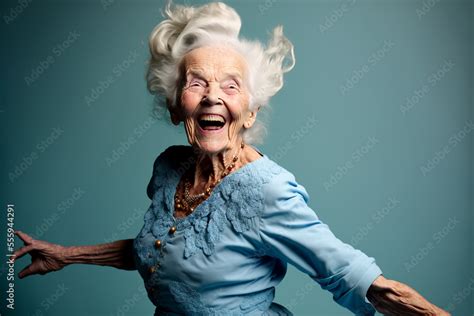 Generative Ai Adorable Cute Old Woman Dancing Isolated Stock