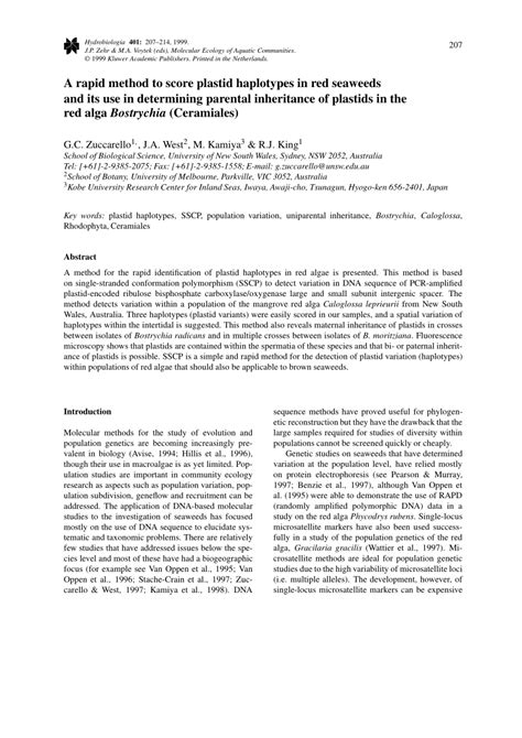 Pdf A Rapid Method To Score Plastid Haplotypes In Red Seaweeds And