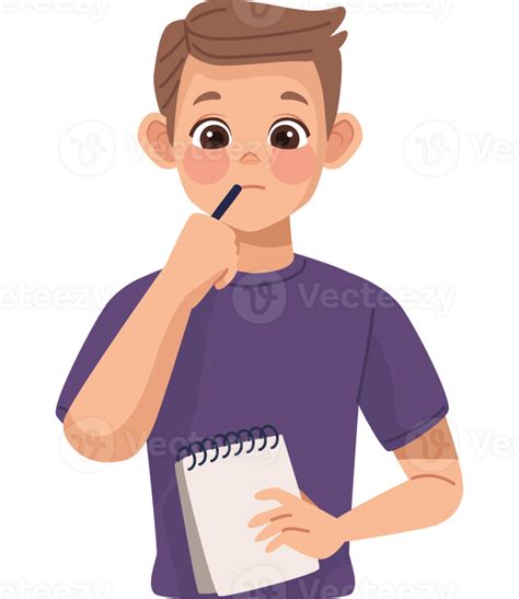 A Boy Holding A Pen And Writing On A Notepad 49027822 Png