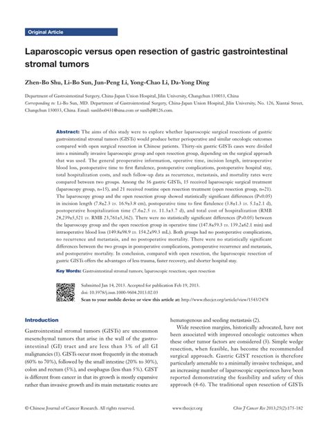 Pdf Laparoscopic Versus Open Resection Of Gastric Gastrointestinal Stromal Tumors