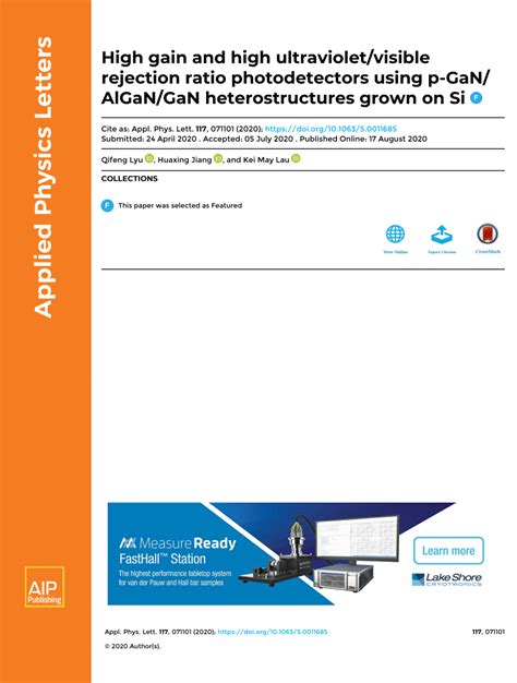 Pdf High Gain And High Ultravioletvisible Rejection Ratio Photodetectors Using P Ganalgan