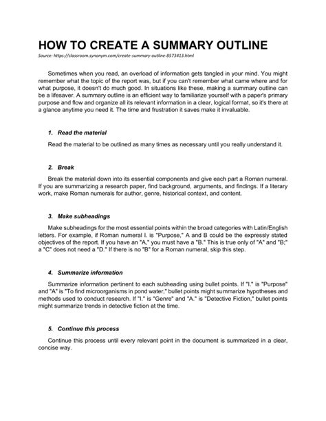 How To Create A Summary Outline A Step By Step Guide
