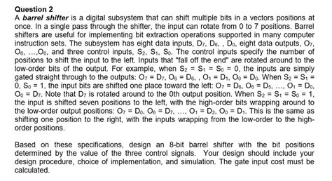 solved a barrel shifter is a digital subsystem that can shift multiple