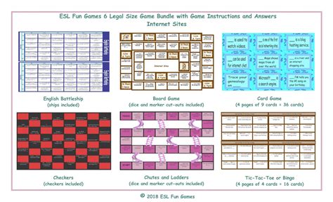 Internet Sites 6 English Text Game Bundle Teaching Resources