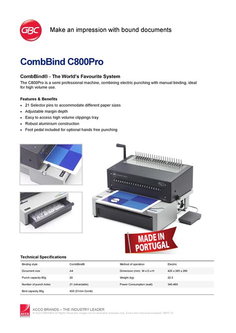 Gbc Combbind C800pro Electric Binder Punch Capacity 20 Sheets Bind