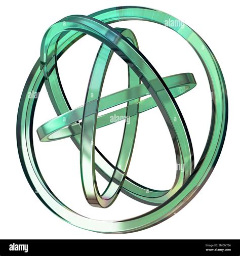 Green Contemporary Art Object With Overlapping Rotating Rings Abstract
