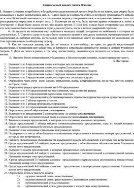 Комплексный анализ текста 10 класс. Область знаний: русский язык. Тип ...