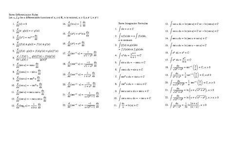 Calculus 2 Essential Integration Formulas And Rules Studocu