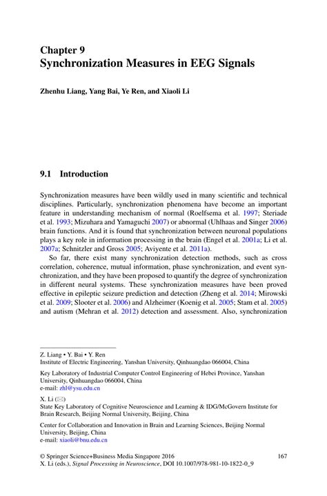 Pdf Synchronization Measures In Eeg Signals