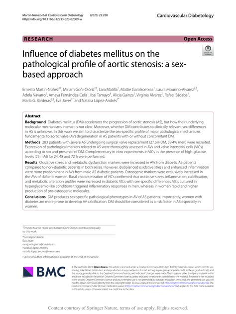 Pdf Influence Of Diabetes Mellitus On The Pathological Profile Of Aortic Stenosis A Sex Based