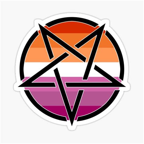 Inverted Lesbian Pride Pentagram Black Line Wwhite Outline Over