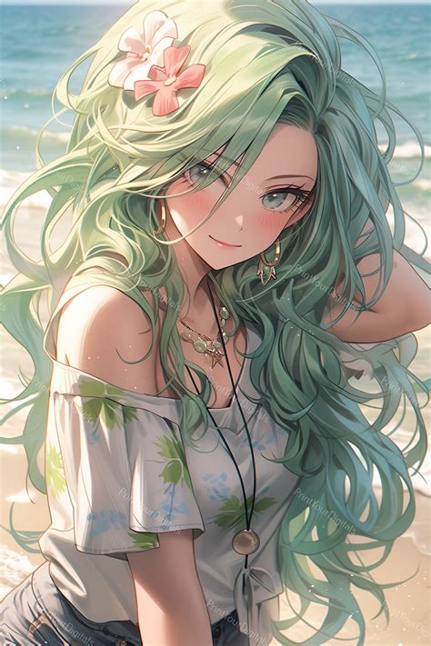 Professional Midjourney Anime Girl Green Hair Prompt 12 High Quality