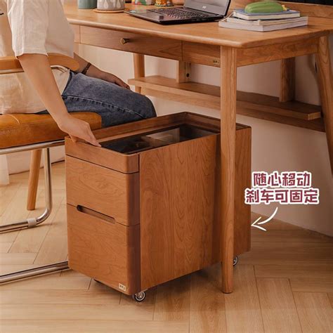 联邦家私 卧室 联邦家私北欧樱桃木边柜小户型客厅滑轮收纳储物实木柜移动床头柜