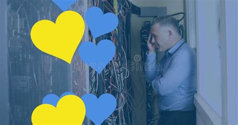 image of hearts over caucasian businessman in server room stock image image of corporate