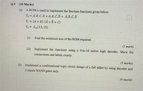 Solved Q9 10 Marks A A Rom Is Used To Implement The