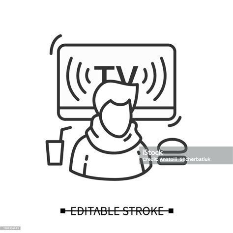 섭식 장애 아이콘 Tv 화면 앞 패스트 푸드를 가진 사람 간단한 벡터 일러스트 강박에 대한 스톡 벡터 아트 및 기타 이미지 강박 개념 건강관리와 의술 Istock