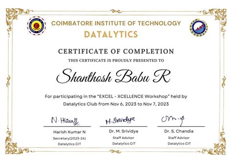 Completed Excel Bootcamp By Datalytics Cit Shanthosh Babu Posted On