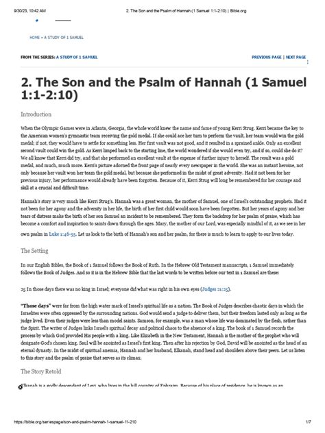 The Son And The Psalm Of Hannah 1 Samuel 1 1210 Pdf Art