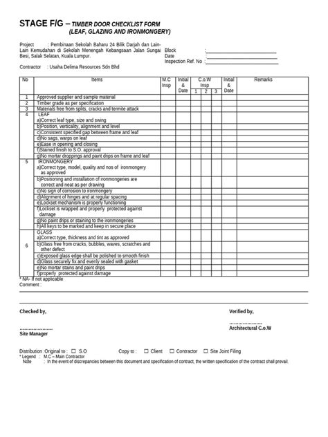 Stage Fg Timber Door Inspection Form Pdf Building Engineering