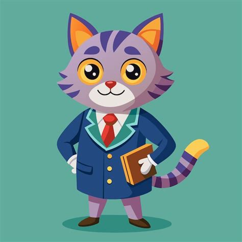 Una Caricatura De Un Gato Con Un Libro En La Mano Vector Premium
