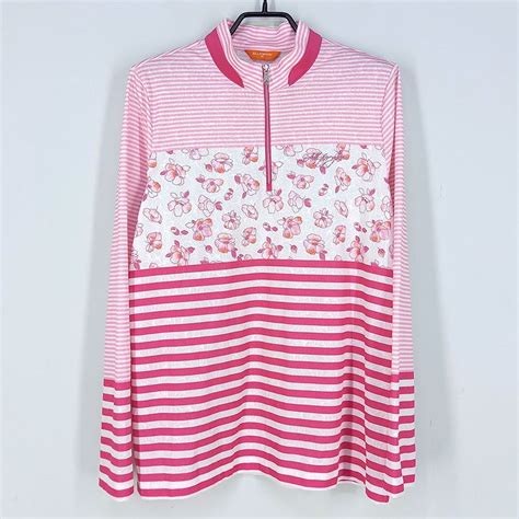 올포유 여 스트라이프 플라워 반집업긴팔티 핑크 Hu 세컨웨어헬로마켓