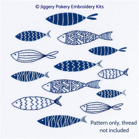 Blue Fish Embroidery Pattern Simple Scandi Design Easy Hand