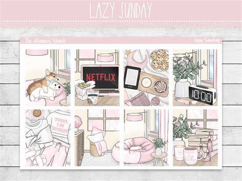 Printable Lazy Sundays Weekly Erin Condren Lazy Day Movie Day Printable Planner Stickers