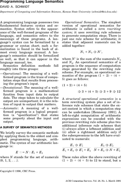 Programming Language Semantics Acm Computing Surveys