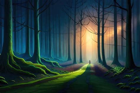 Una Escena De Bosque Con Una Persona De Pie En Medio De La Carretera