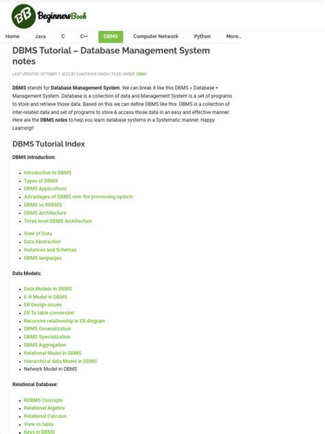 Dbms Tutorial Database System Notes Combined Pdf Databases