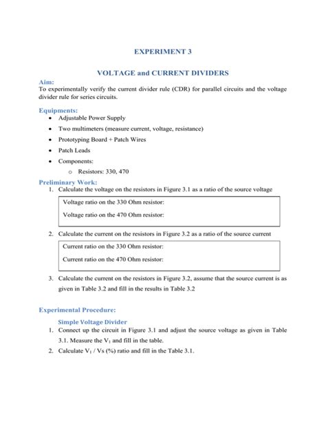 Voltage And Current Divider Experiment Lab Verification