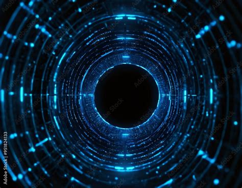 Vector Cyber Futuristic Speed Tunnel Sci Fi Blue Wormhole Matrix