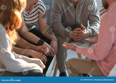 Rebellious Youth With Tattoos Talking About Problems During Meet Stock Photo Image Of Concept
