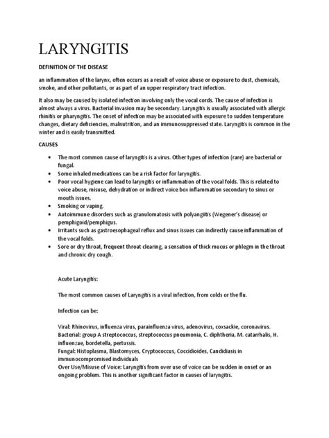 Laryngitis Pdf Cough Respiratory Diseases