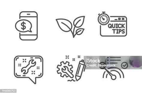 나뭇잎 전화 결제 및 스 패너 아이콘을 설정 합니다 엔지니어링 빠른 팁 및 인터넷 표지판 없음 벡터 0명에 대한 스톡 벡터 아트 및 기타 이미지 Istock