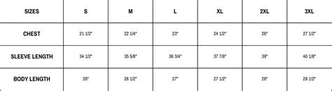 Denim Jacket Size Chart