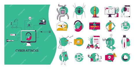 Premium Vector Flat Composition With Icons Of Hacker Activity And