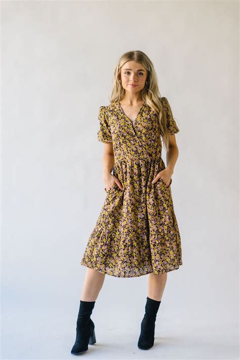 The Yoshi Floral Midi Dress In Black Shopperboard