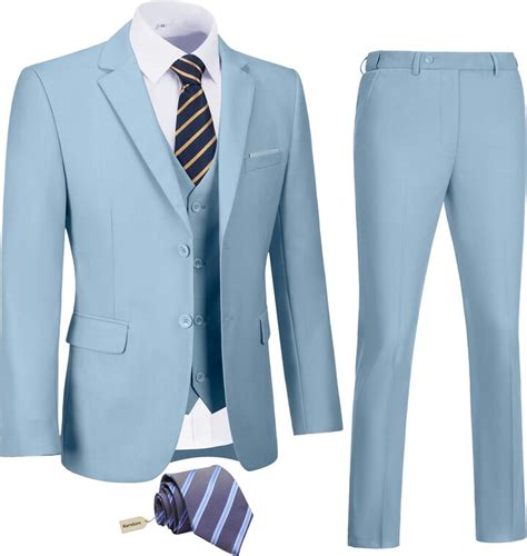 Amyox Mens Slim Fit 3 Piece Suit Two Button Business Wedding Dress Tux