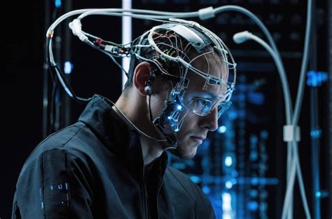 Man With Braincomputer Interface Conducting Research Premium Ai Generated Image