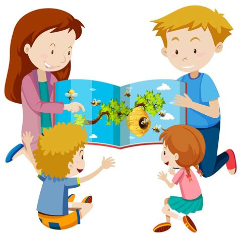 Genitori Che Leggono Il Libro Ai Bambini 303722 Arte Vettoriale A Vecteezy