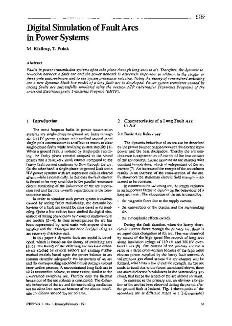 Pdf Digital Simulation Of Fault Arcs In Power Systems